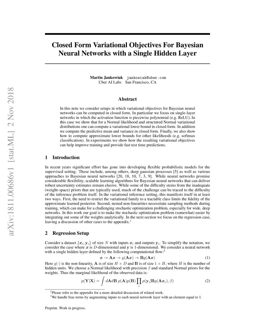 Closed Form Variational Objectives For Bayesian Neural Networks with a ...