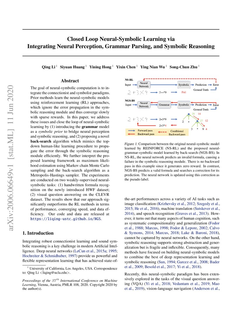 Closed Loop Neural Symbolic Learning Via Integrating Neural Perception Grammar Parsing And 