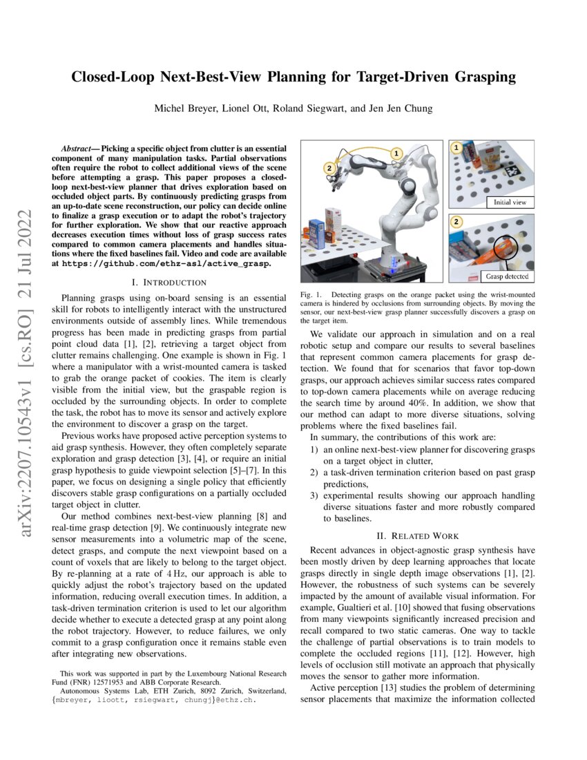 Closed-Loop Next-Best-View Planning for Target-Driven Grasping | DeepAI