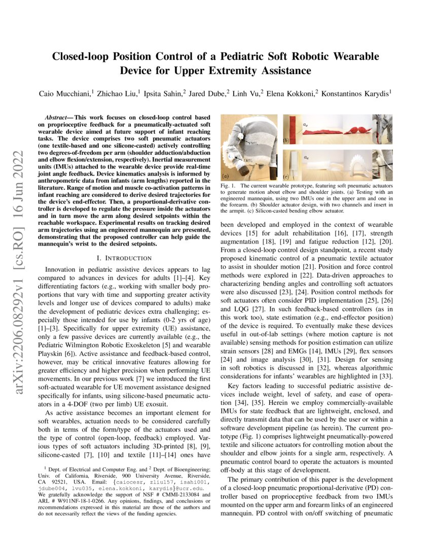 Closed-loop Position Control of a Pediatric Soft Robotic Wearable ...