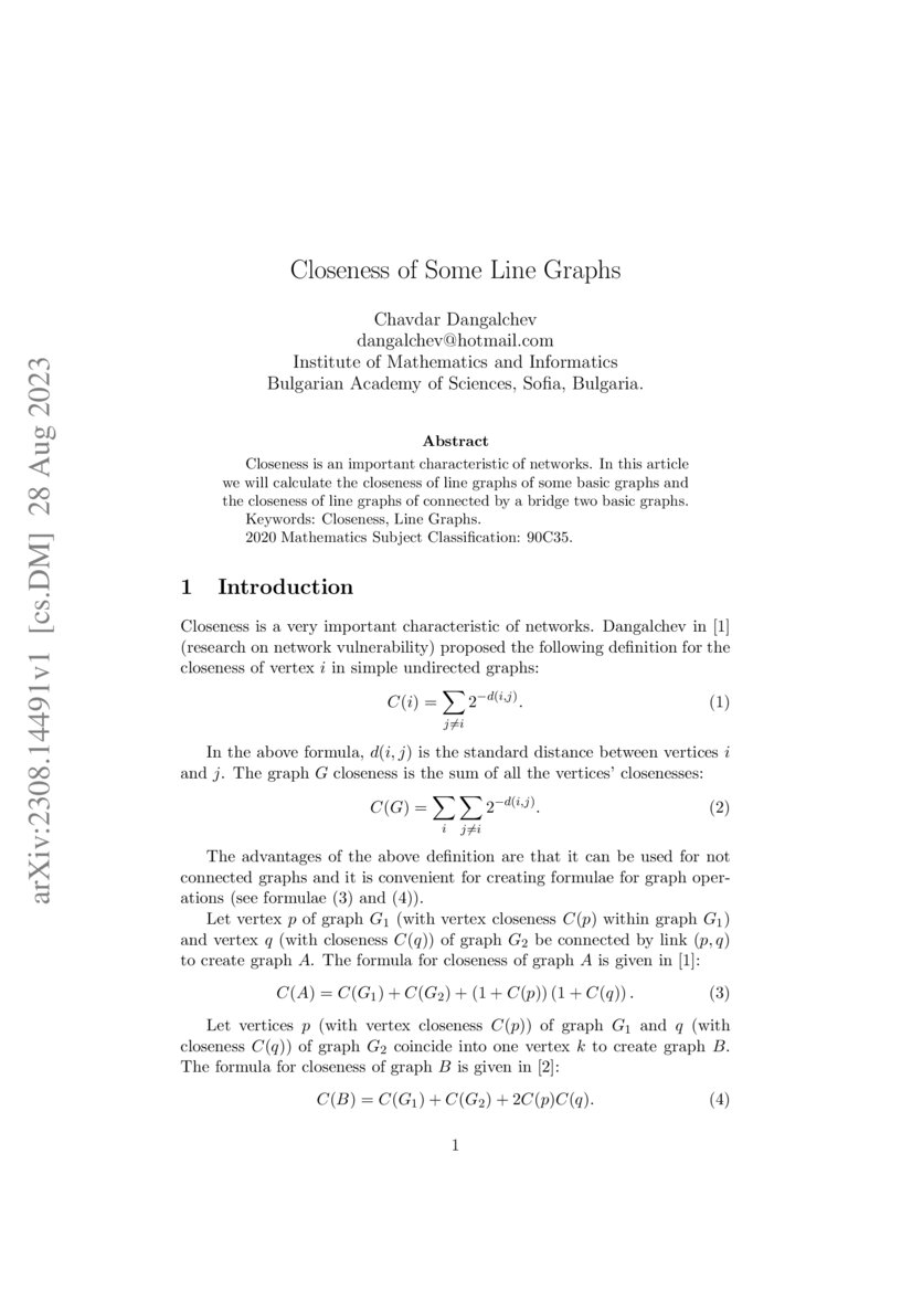 Closeness Of Some Line Graphs Deepai