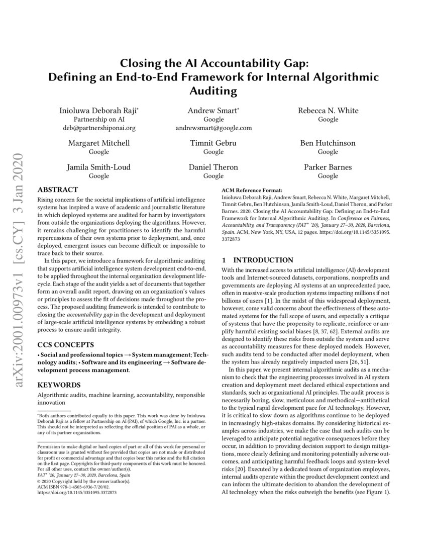 Closing the AI Accountability Gap: Defining an End-to-End Framework for ...