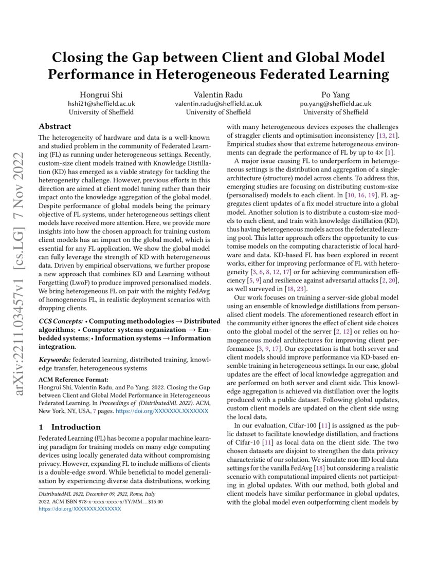 Closing the Gap between Client and Global Model Performance in Heterogeneous Federated Learning ...