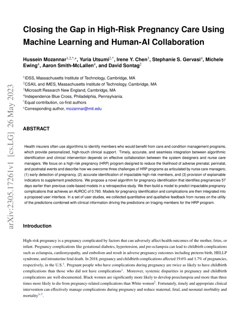 Closing the Gap in High-Risk Pregnancy Care Using Machine Learning and Human-AI Collaboration ...