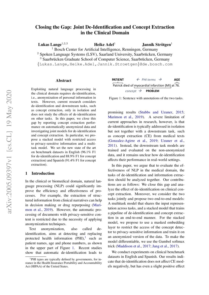 Closing the Gap: Joint De-Identification and Concept Extraction in the ...