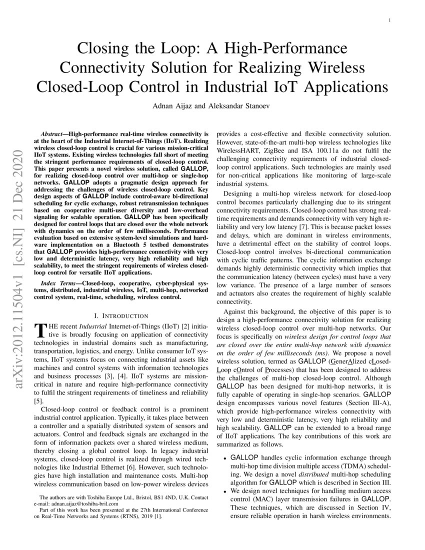 Closing the Loop: A High-Performance Connectivity Solution for Realizing Wireless Closed-Loop ...