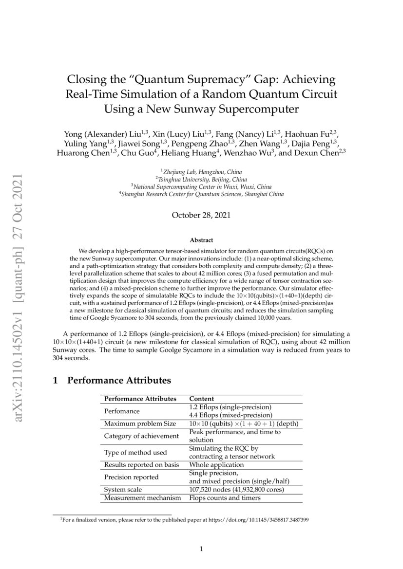 Closing the "Quantum Supremacy" Gap: Achieving Real-Time Simulation of ...