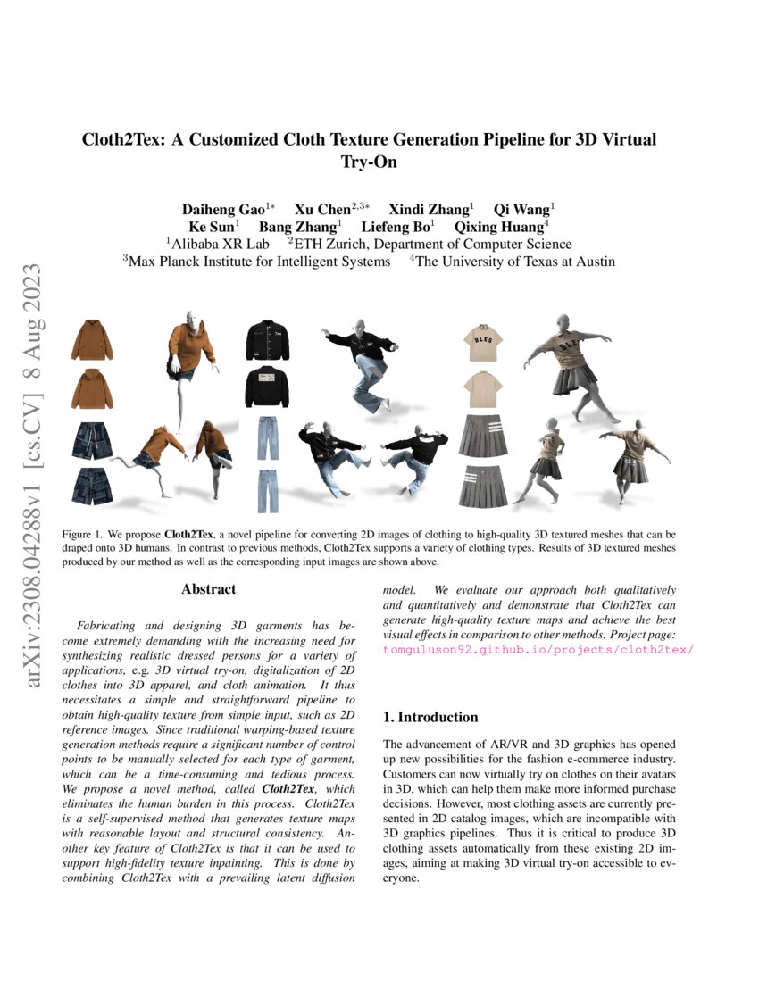 Cloth2Tex: A Customized Cloth Texture Generation Pipeline for 3D Virtual Try-On | DeepAI