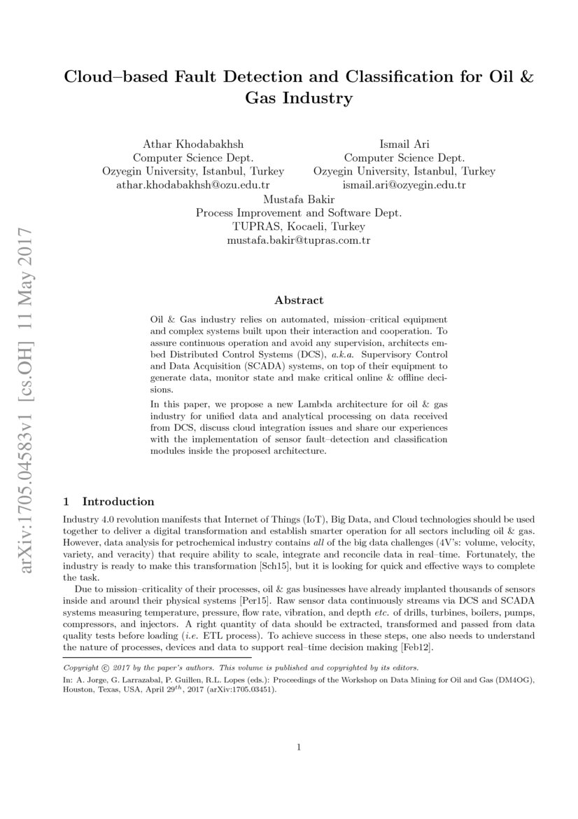 Cloud-based Fault Detection and Classification for Oil Gas Industry ...