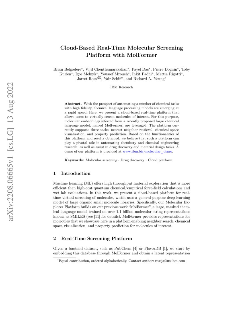Cloud-Based Real-Time Molecular Screening Platform with MolFormer | DeepAI