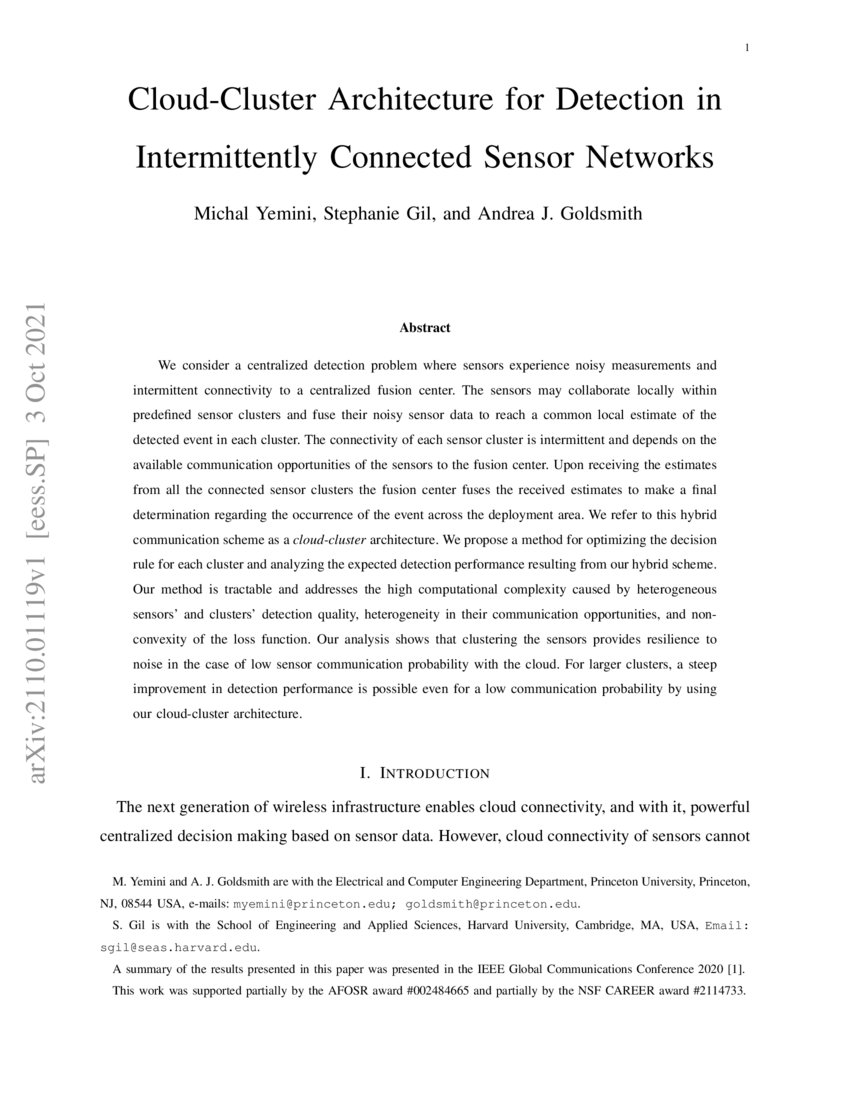 Cloud-Cluster Architecture for Detection in Intermittently Connected ...