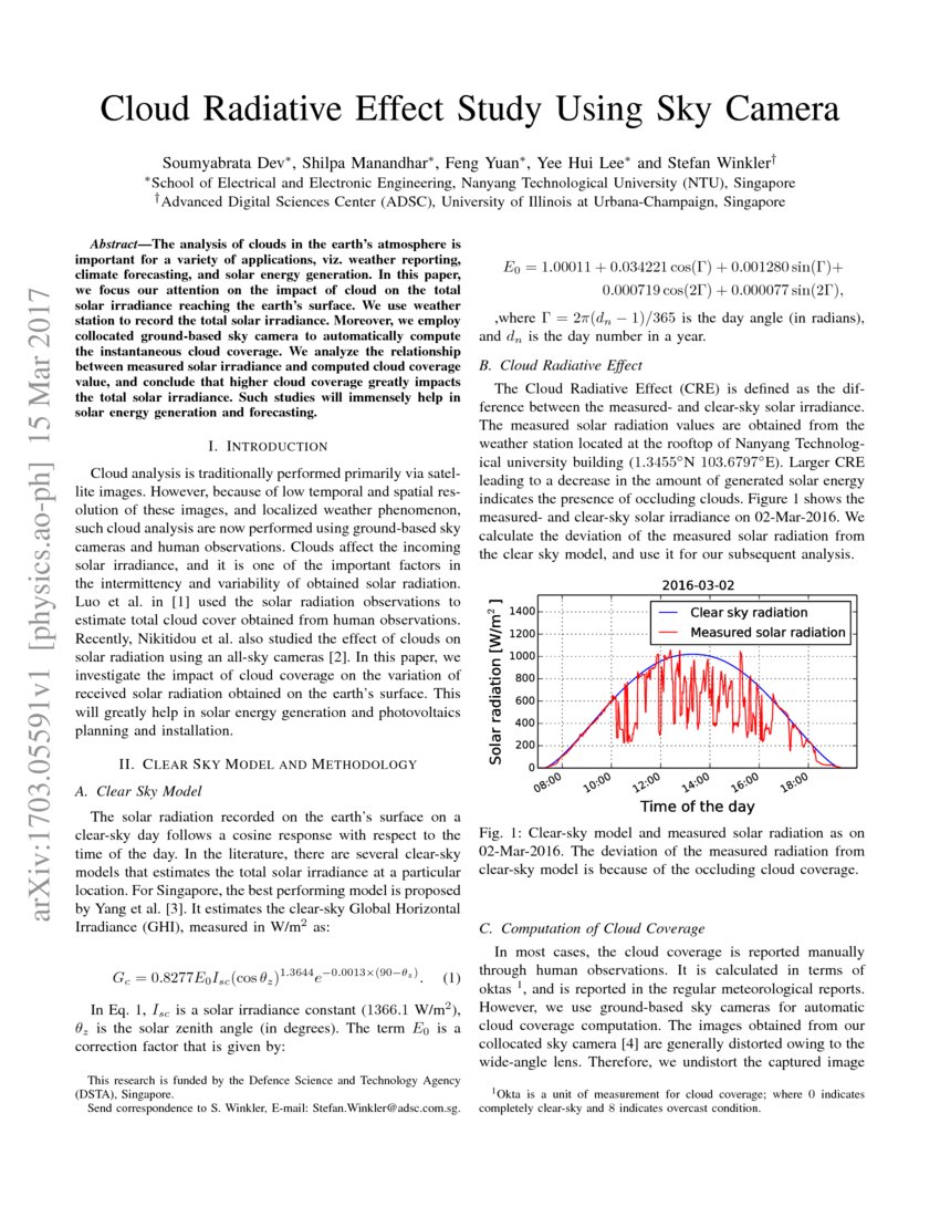 Cloud Radiative Effect Study Using Sky Camera | DeepAI