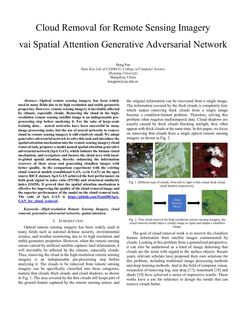 Cloud Removal for Remote Sensing Imagery via Spatial Attention ...