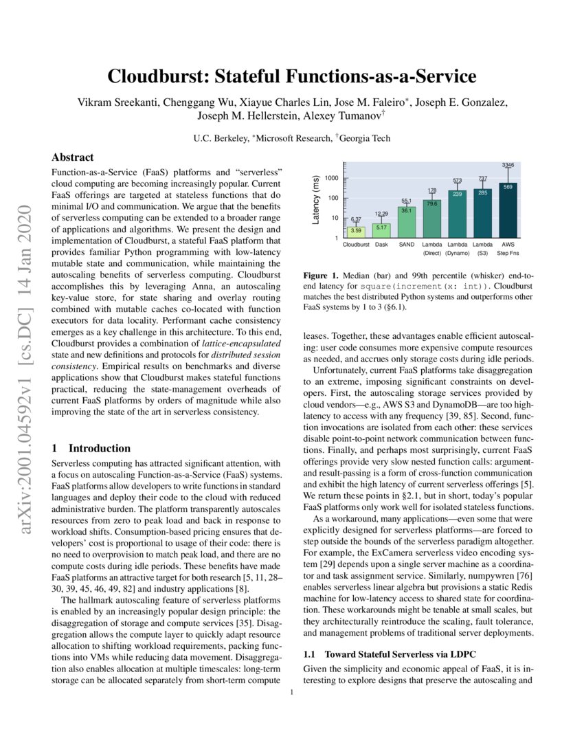 Cloudburst: Stateful Functions-as-a-Service | DeepAI