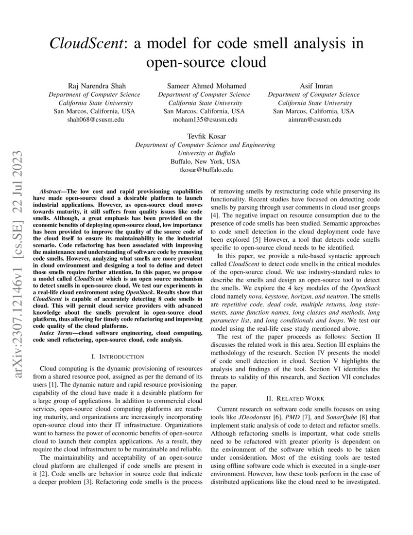CloudScent: a model for code smell analysis in open-source cloud | DeepAI