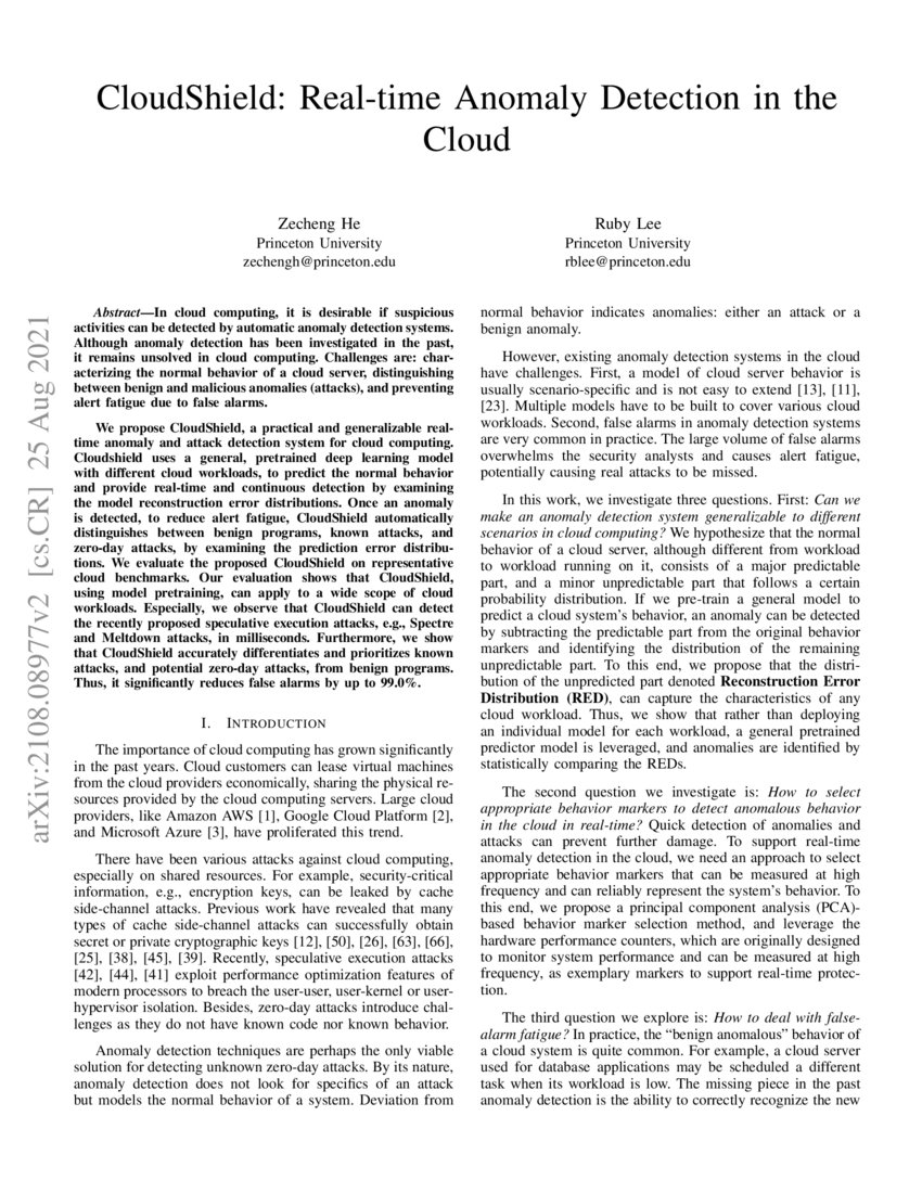 CloudShield: Real-time Anomaly Detection in the Cloud | DeepAI