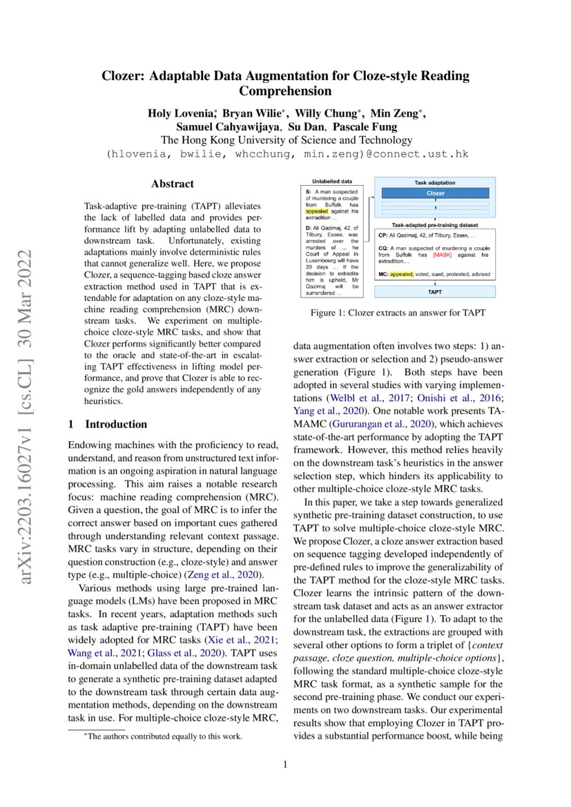 Clozer: Adaptable Data Augmentation for Cloze-style Reading ...