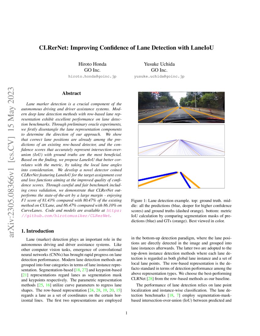 CLRerNet: Improving Confidence of Lane Detection with LaneIoU | DeepAI