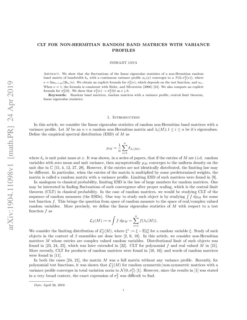 Clt For Non Hermitian Random Band Matrices With Variance Profiles Deepai