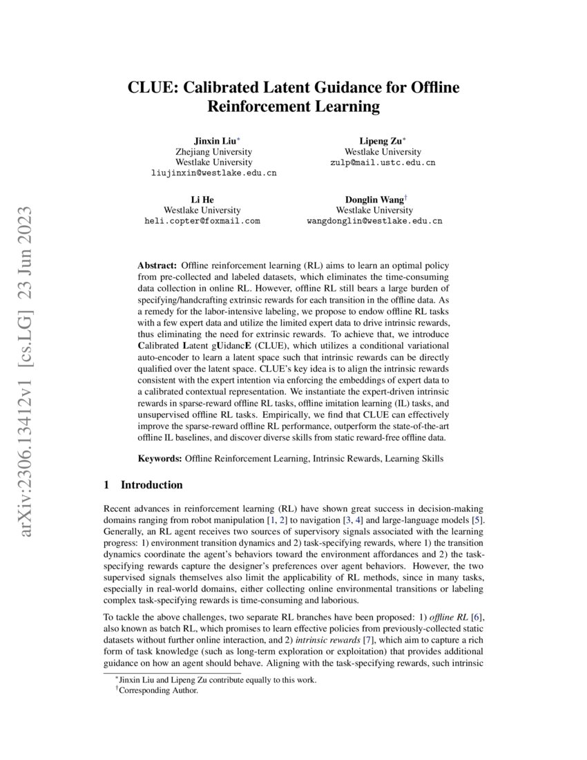 Clue Calibrated Latent Guidance For Offline Reinforcement Learning Deepai