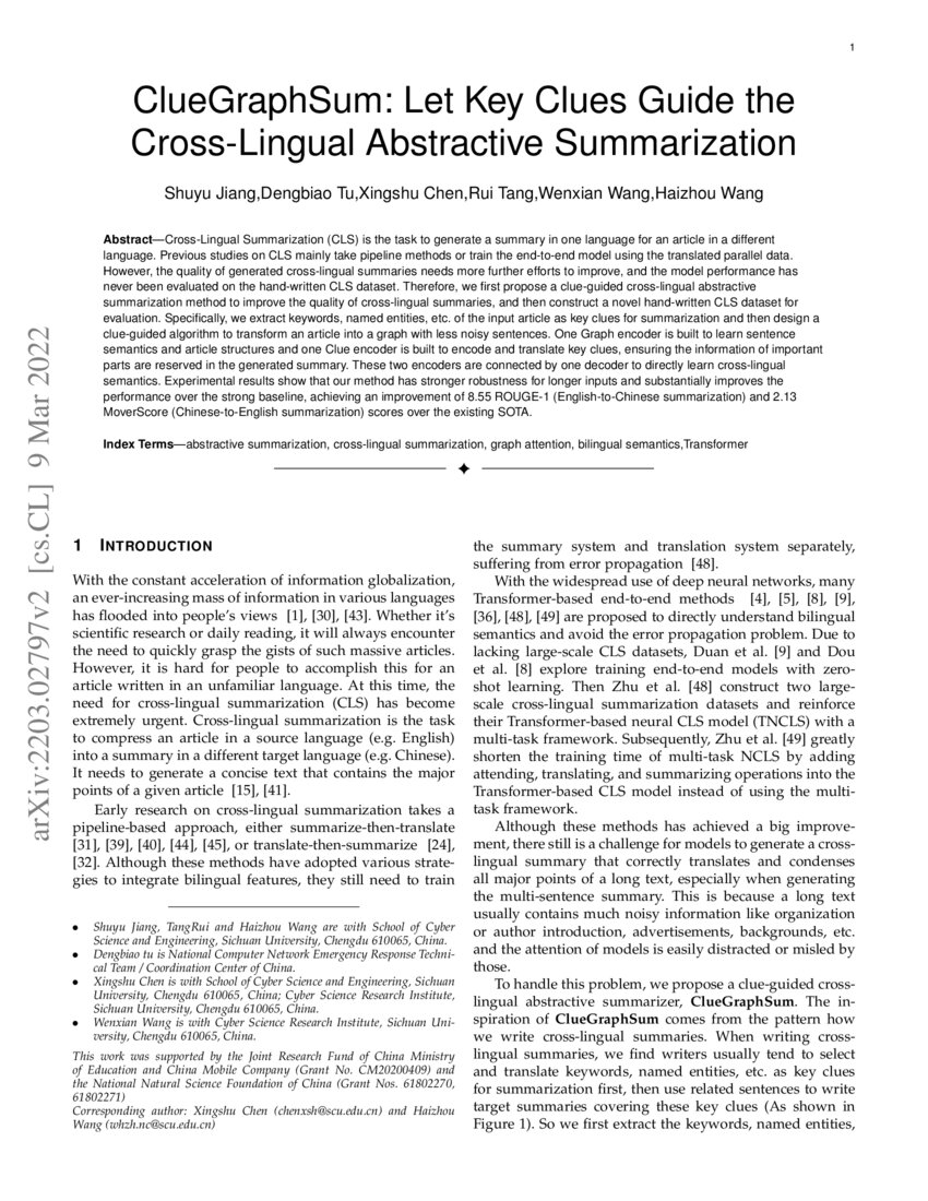 ClueGraphSum: Let Key Clues Guide the Cross-Lingual Abstractive Summarization | DeepAI