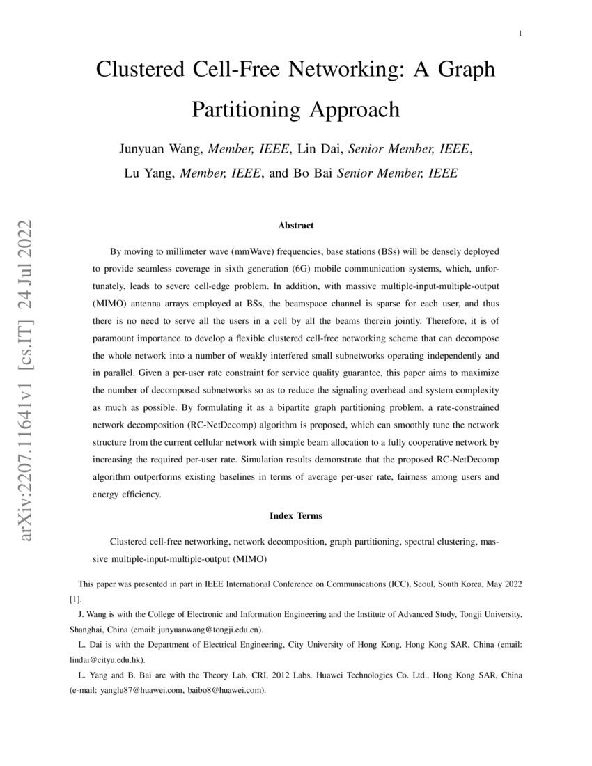 Clustered Cell Free Networking A Graph Partitioning Approach Deepai