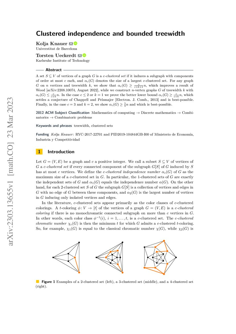 Clustered Independence And Bounded Treewidth Deepai 