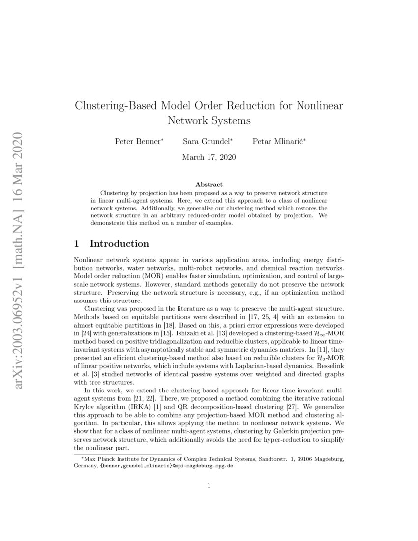 Clustering Based Model Order Reduction For Nonlinear Network Systems