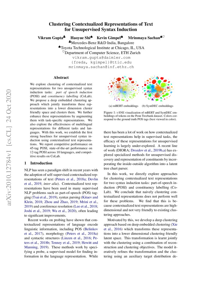 Clustering Contextualized Representations Of Text For Unsupervised Syntax Induction Deepai