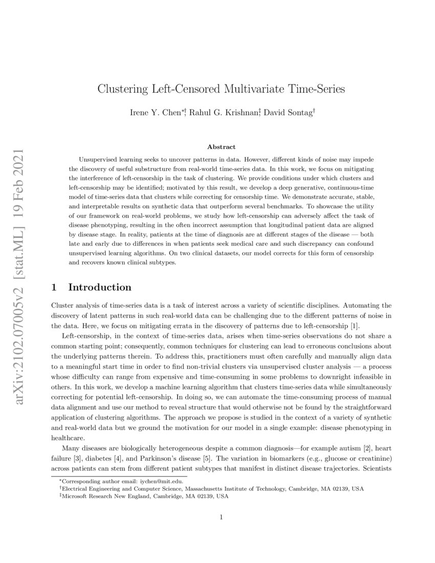 Clustering Left Censored Multivariate Time Series Deepai
