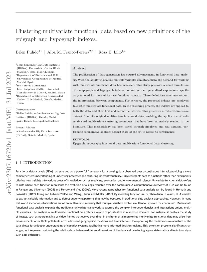 The epigraph and the hypograph indexes as useful tools for clustering multivariate functional ...