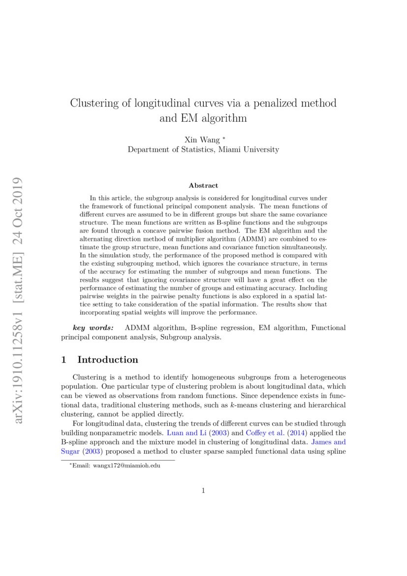 Clustering Of Longitudinal Curves Via A Penalized Method And Em