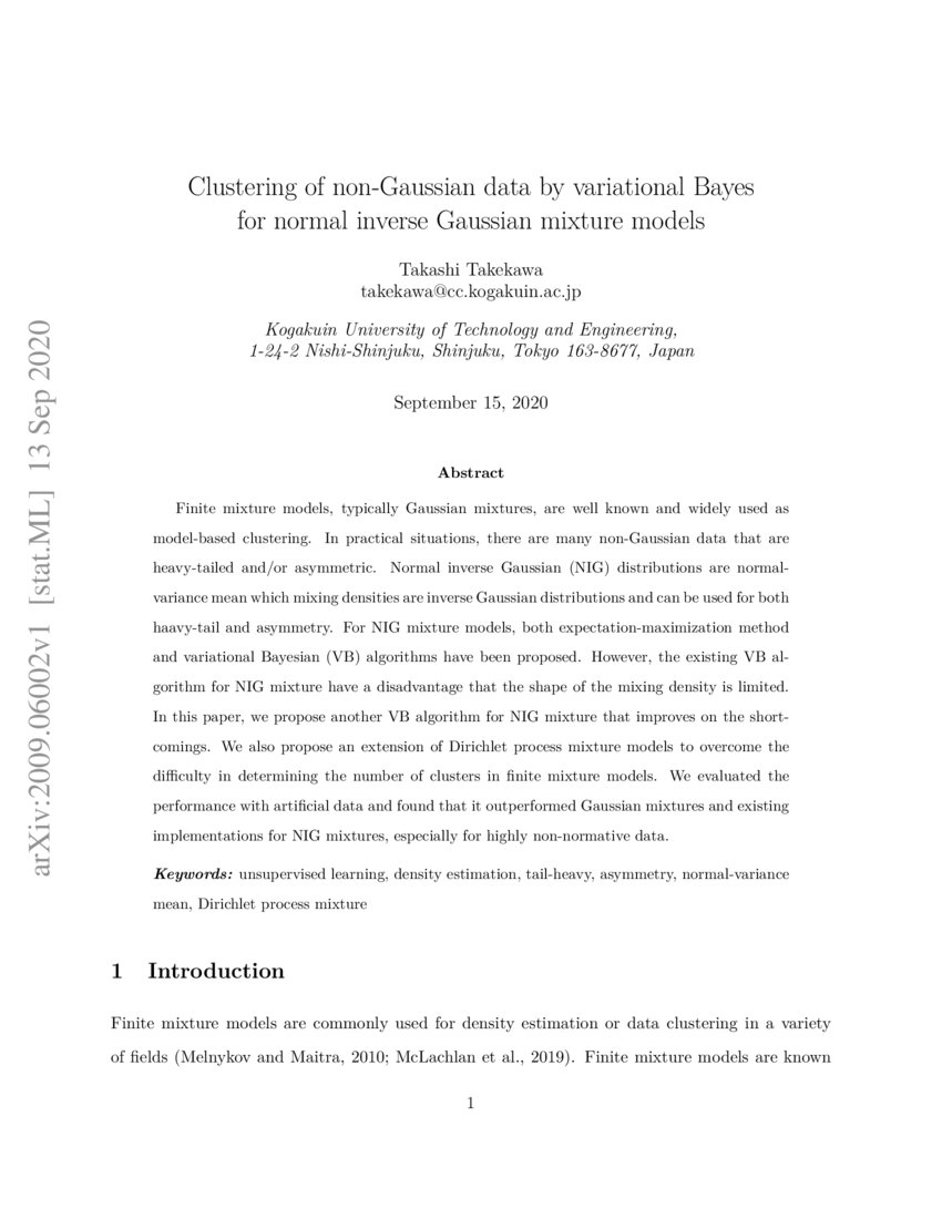 Clustering Of Non Gaussian Data By Variational Bayes For Normal Inverse Gaussian Mixture Models