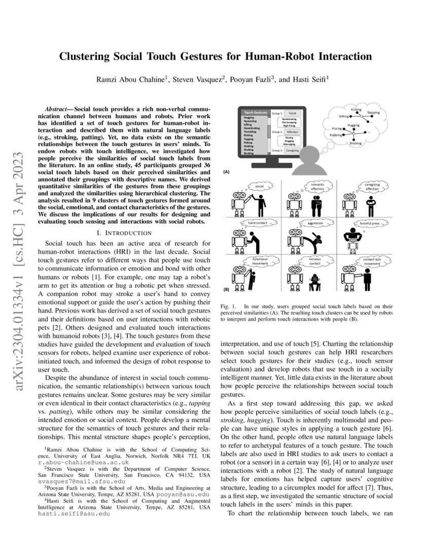 Clustering Social Touch Gestures for Human-Robot Interaction | DeepAI
