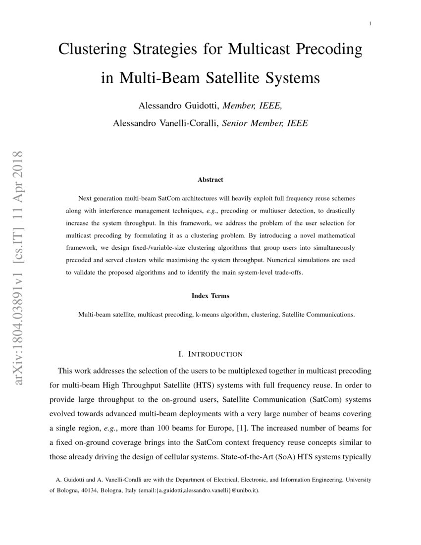 Clustering Strategies For Multicast Precoding In Multi Beam Satellite