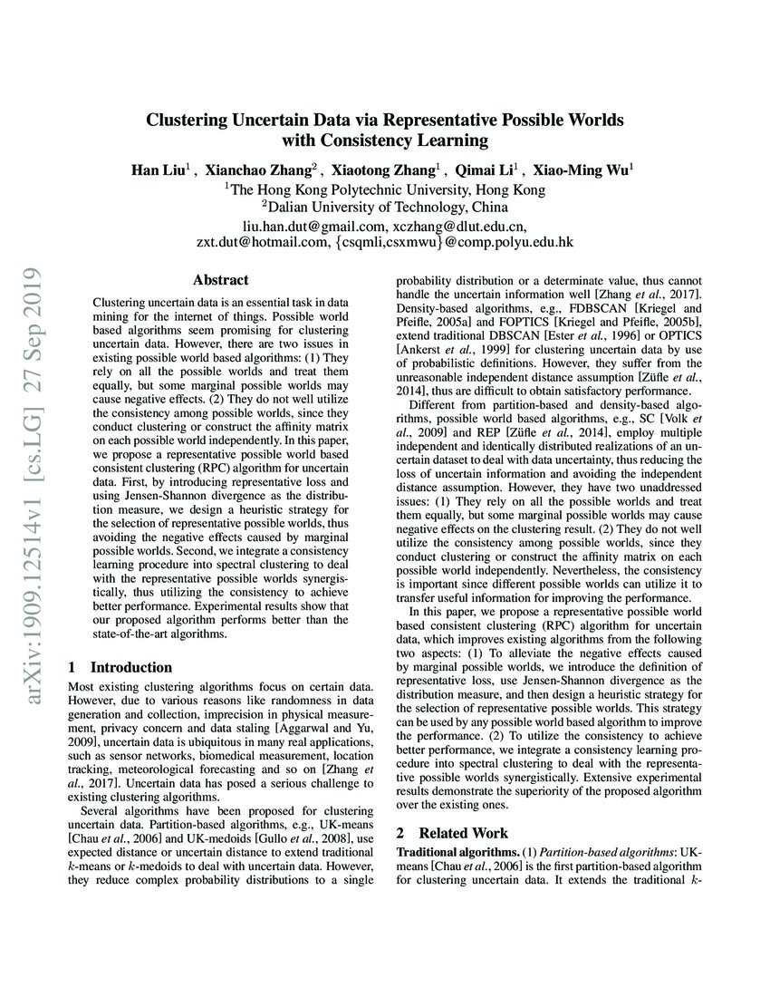 Clustering Uncertain Data Via Representative Possible Worlds With Consistency Learning Deepai 