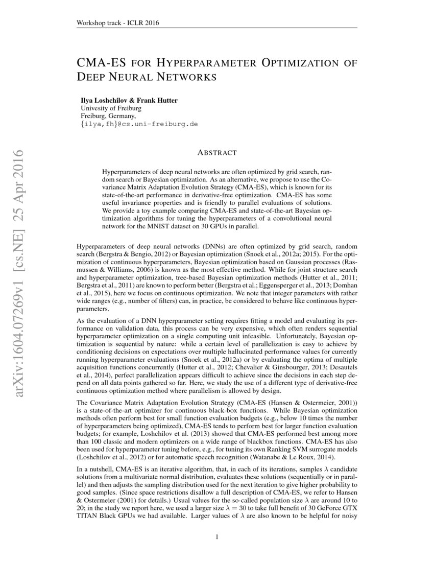 CMA-ES for Hyperparameter Optimization of Deep Neural Networks | DeepAI