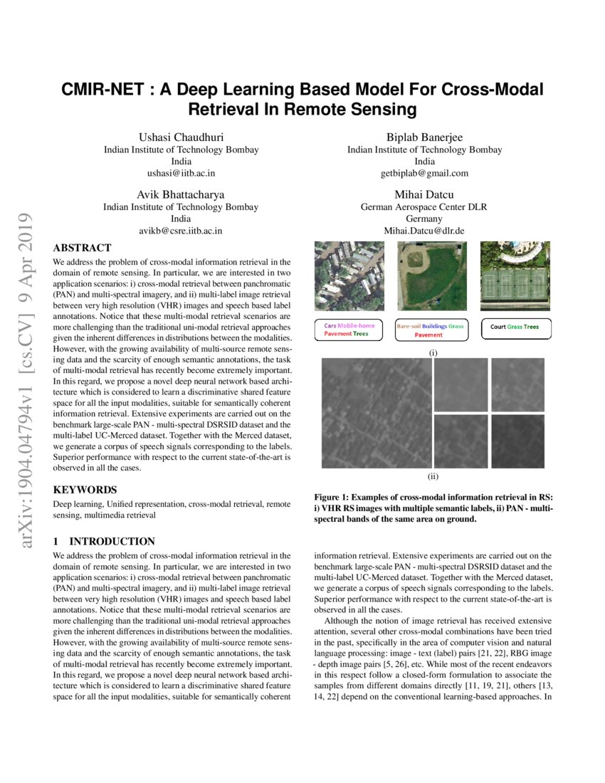 CMIR-NET : A Deep Learning Based Model For Cross-Modal Retrieval In Remote Sensing | DeepAI