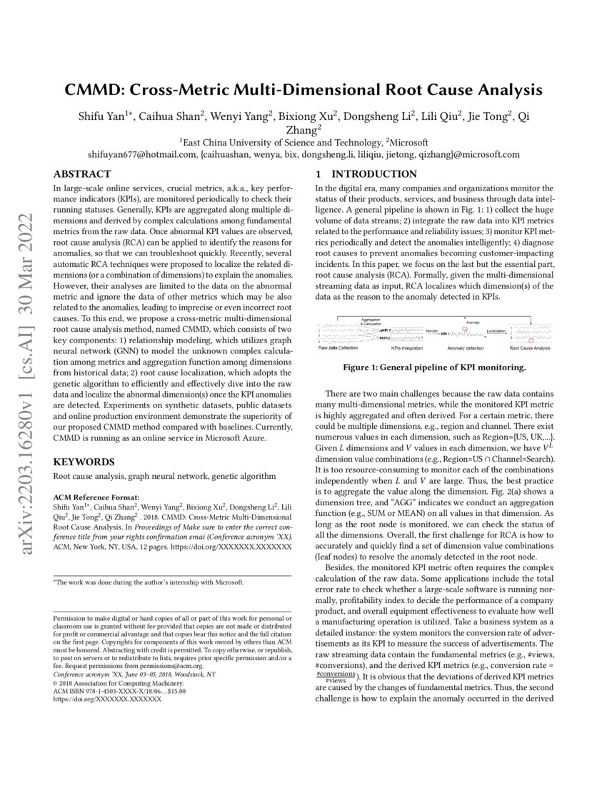 CMMD: Cross-Metric Multi-Dimensional Root Cause Analysis | DeepAI
