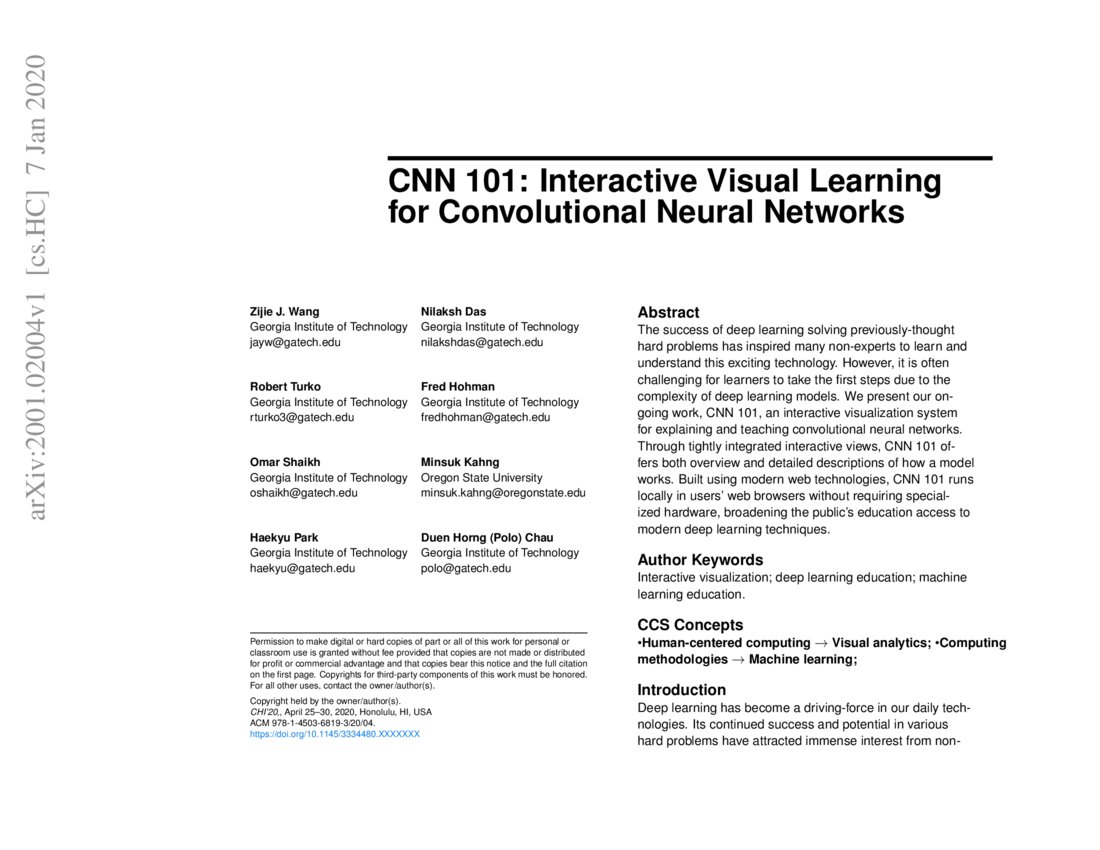 CNN 101: Interactive Visual Learning for Convolutional Neural Networks | DeepAI