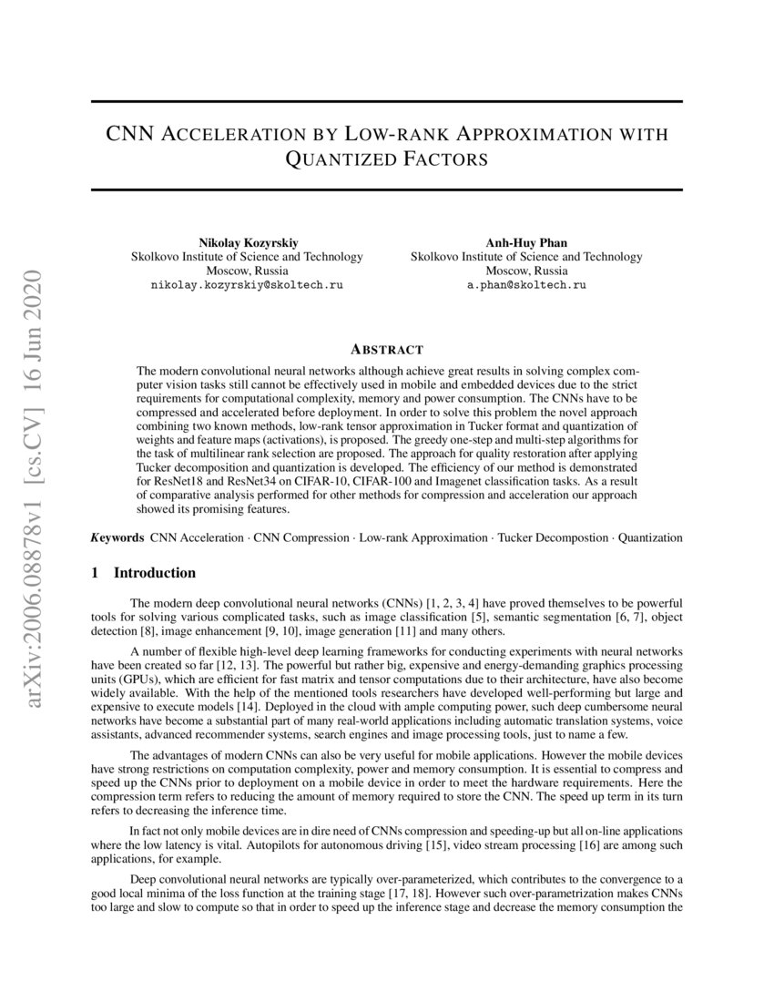 CNN Acceleration by Low-rank Approximation with Quantized Factors | DeepAI