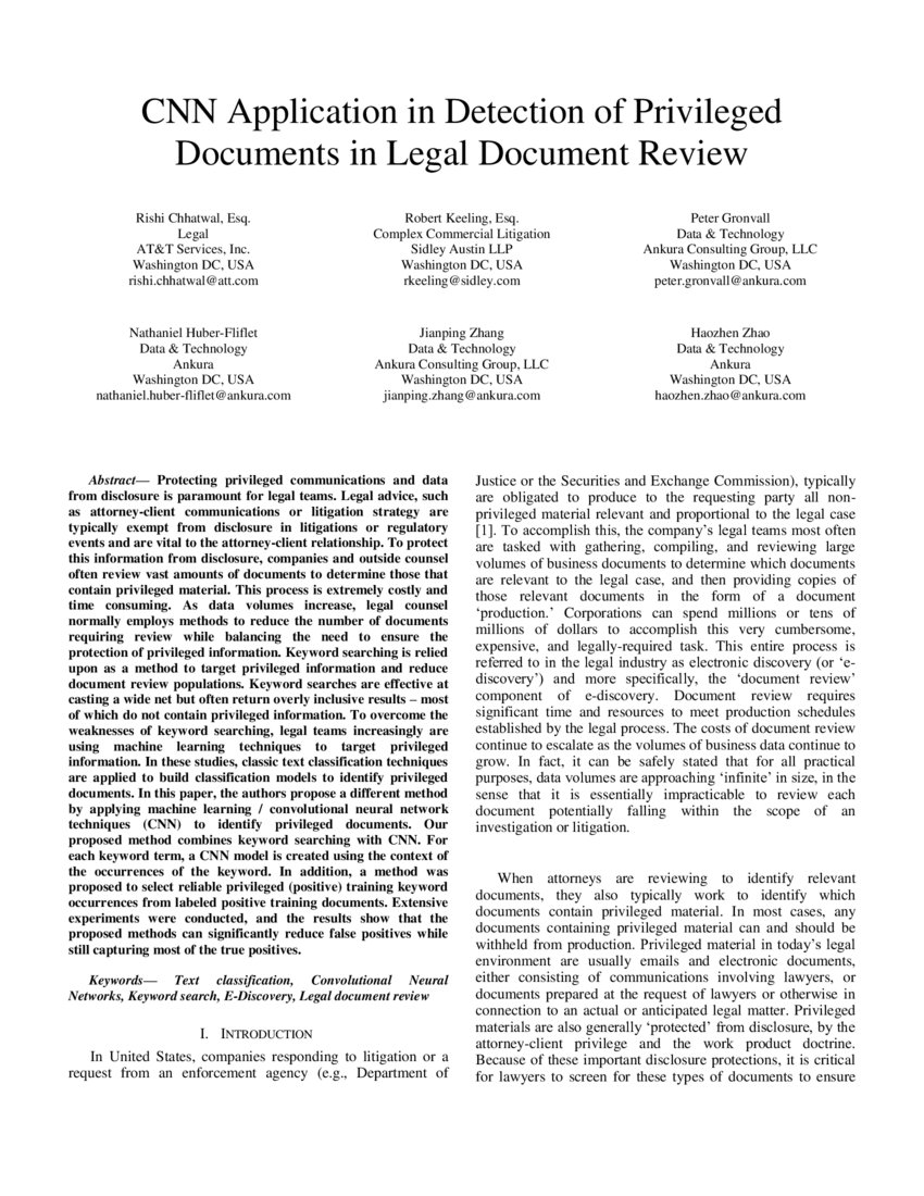 CNN Application in Detection of Privileged Documents in Legal Document ...