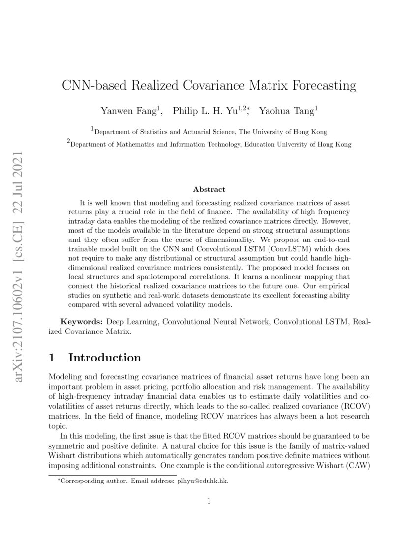 Cnn Based Realized Covariance Matrix Forecasting Deepai