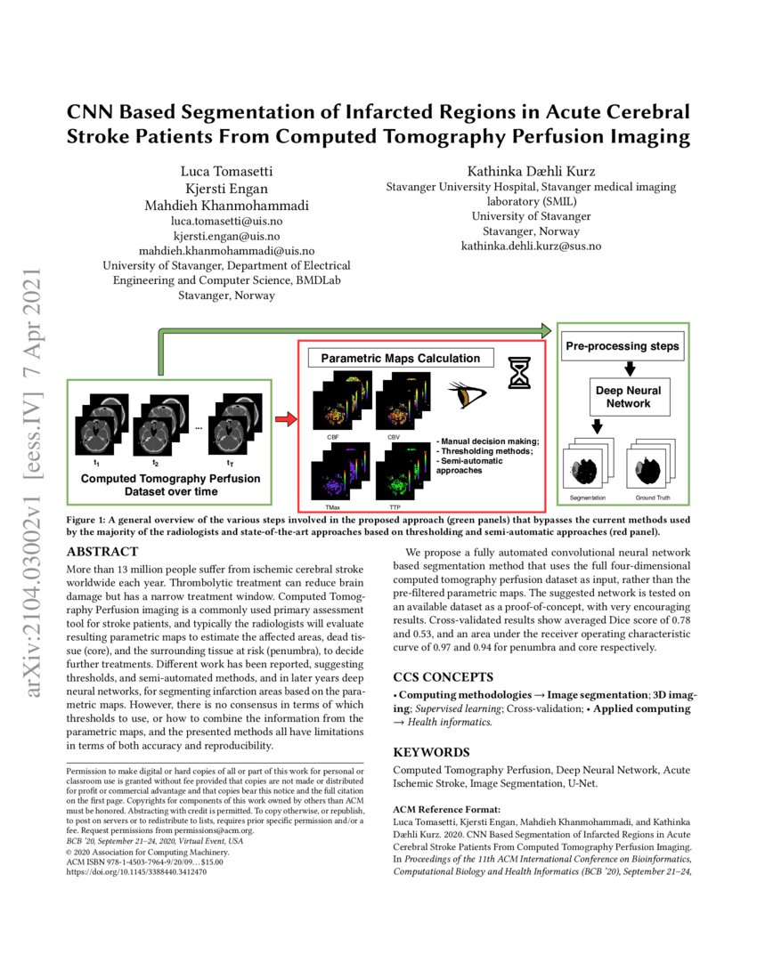 CNN Based Segmentation of Infarcted Regions in Acute Cerebral Stroke ...