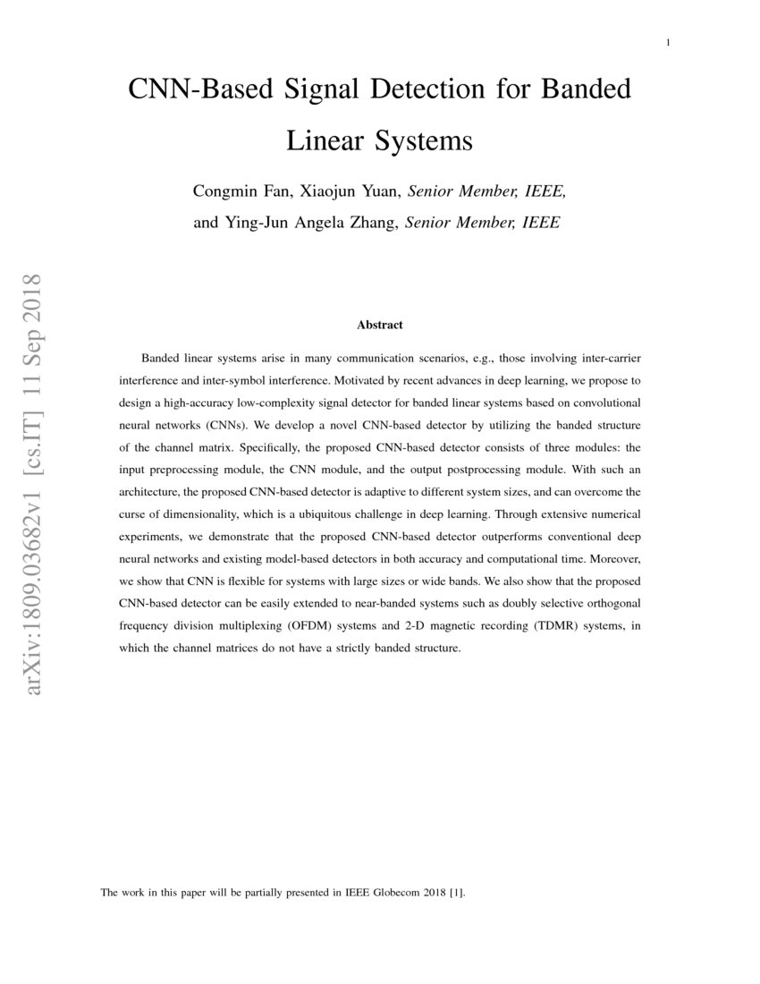 CNN-Based Signal Detection for Banded Linear Systems | DeepAI