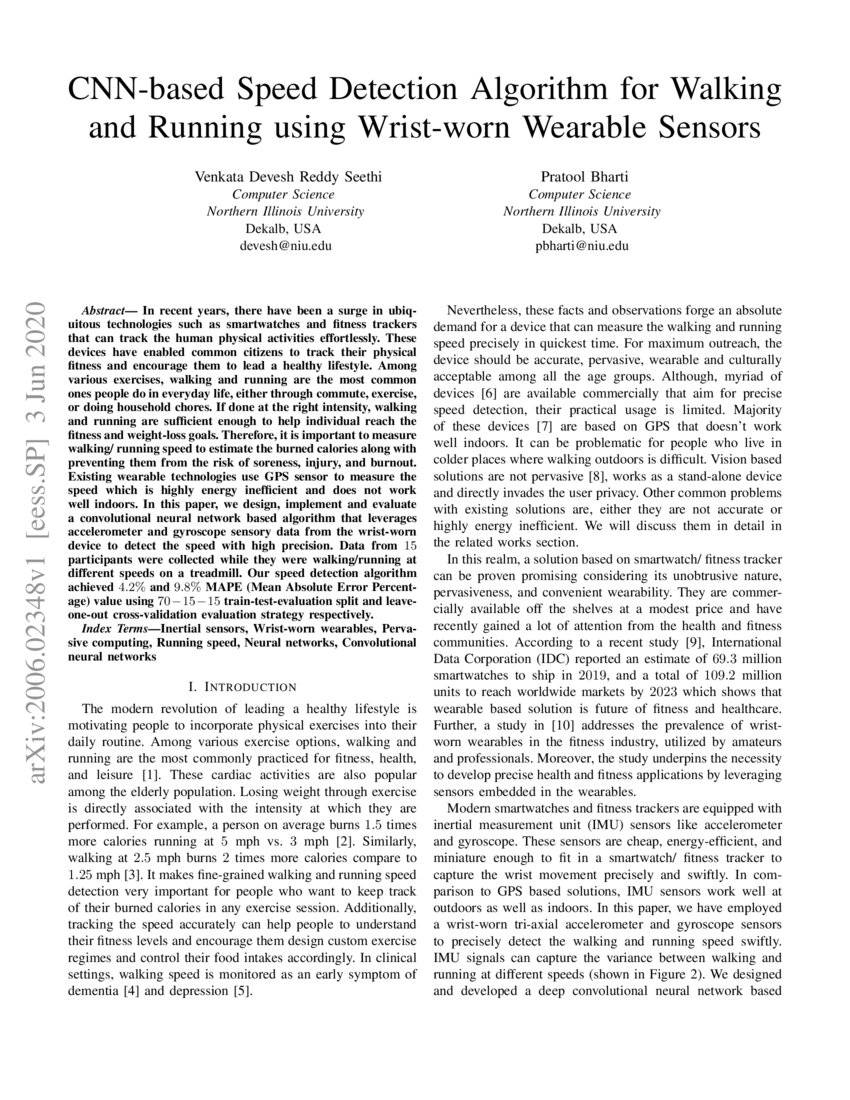 Cnn Based Speed Detection Algorithm For Walking And Running Using Wrist Worn Wearable Sensors