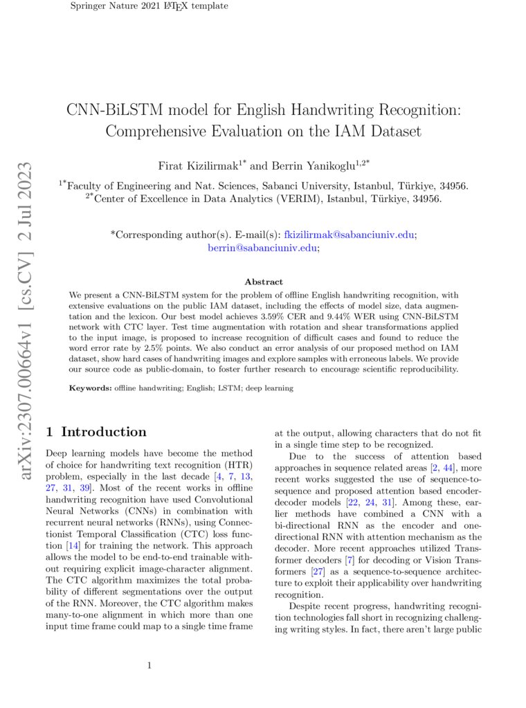 Cnn Bilstm Model For English Handwriting Recognition Comprehensive Evaluation On The Iam 