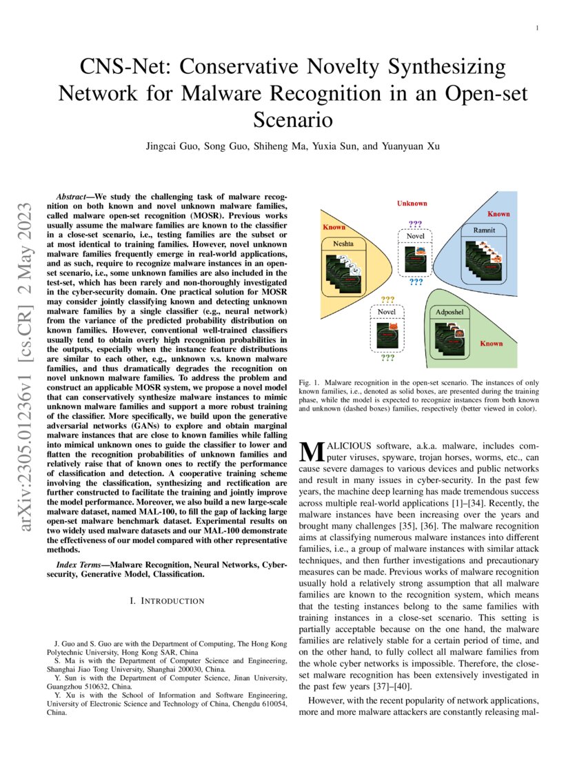 CNS-Net: Conservative Novelty Synthesizing Network for Malware Recognition in an Open-set ...