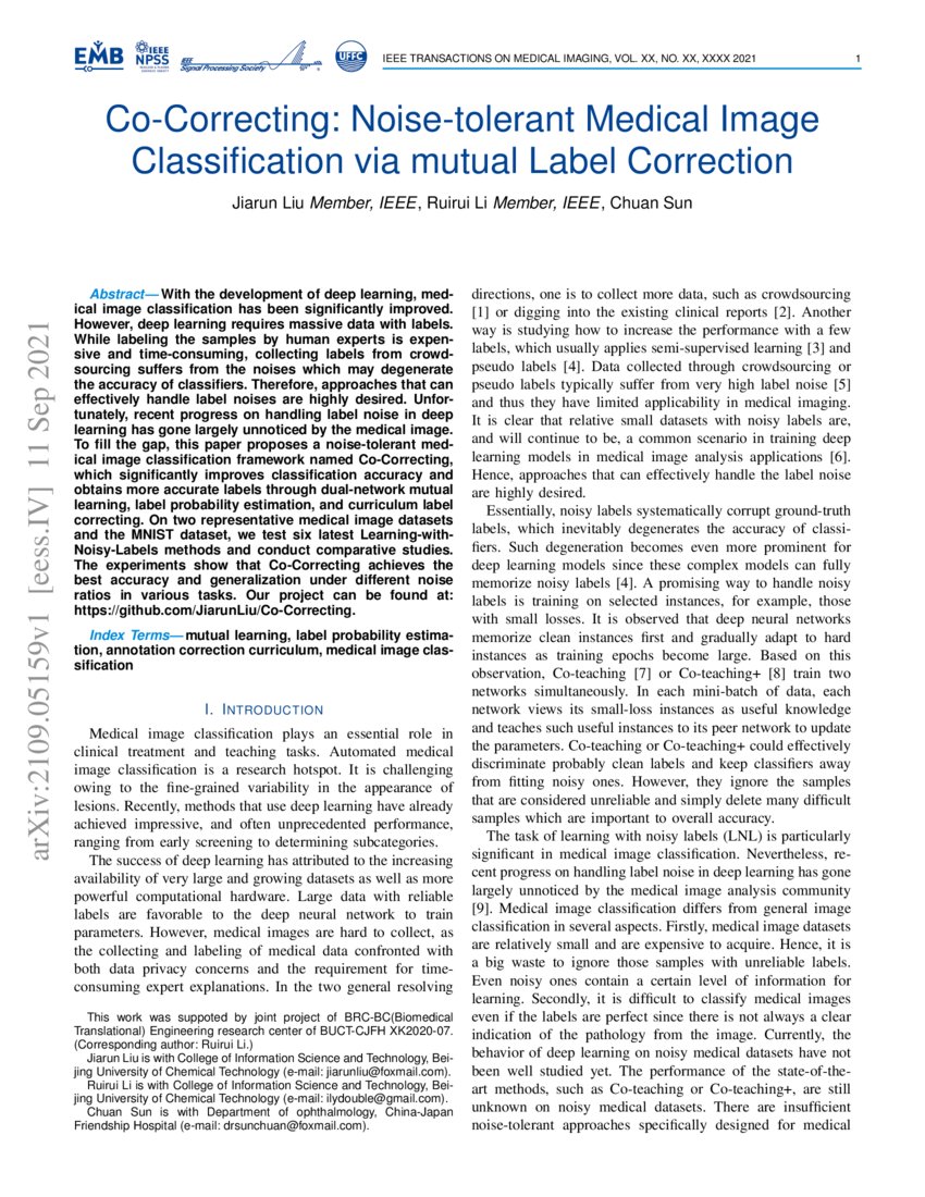 Co-Correcting: Noise-tolerant Medical Image Classification via mutual ... Co-Correcting: Noise-tolerant Medical Image Classification via mutual ...
