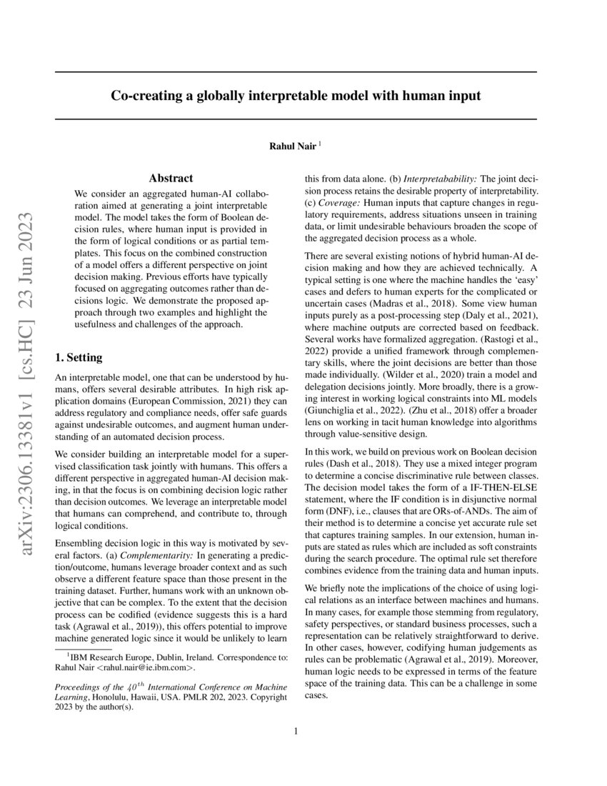 Co Creating A Globally Interpretable Model With Human Input Deepai